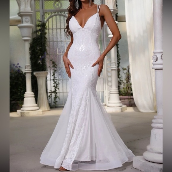 Dresses | Luxe Mesh Insert Sequins Prom Gown Dress | Poshmark